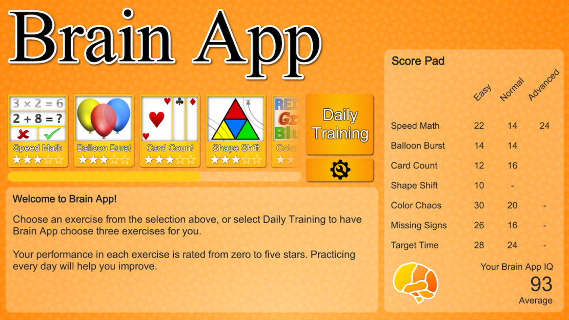 Main Menu (PC / Mac) – Brain App